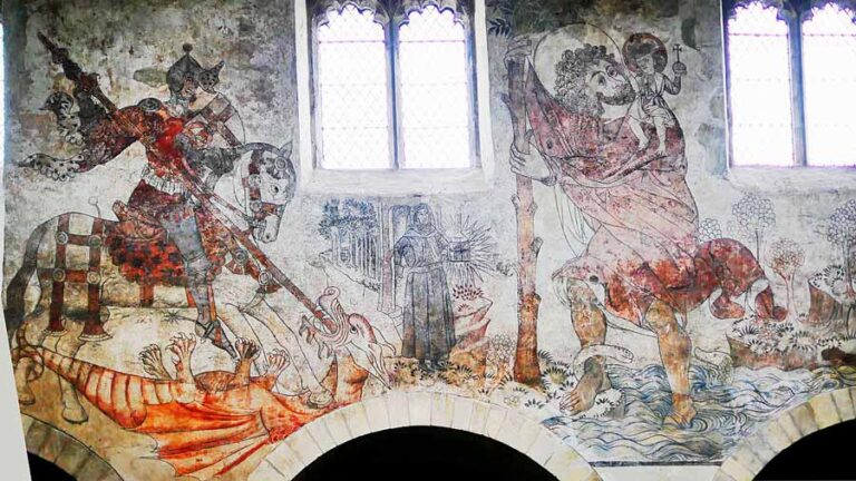 A medieval mural on the wall of a Yorkshire church pays homage to St ...