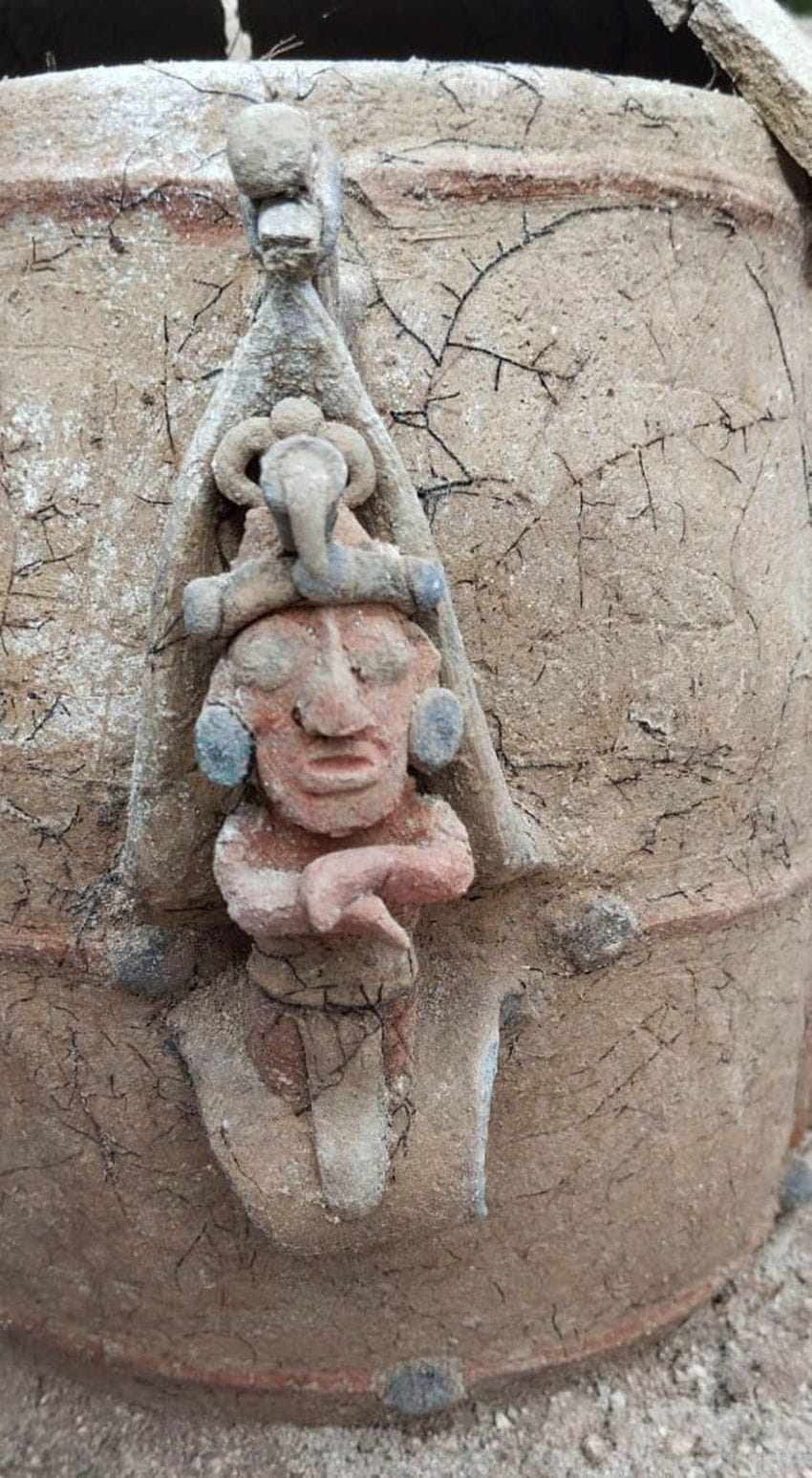 Funerary urn depicting Maya corn god uncovered during Maya Train work ...